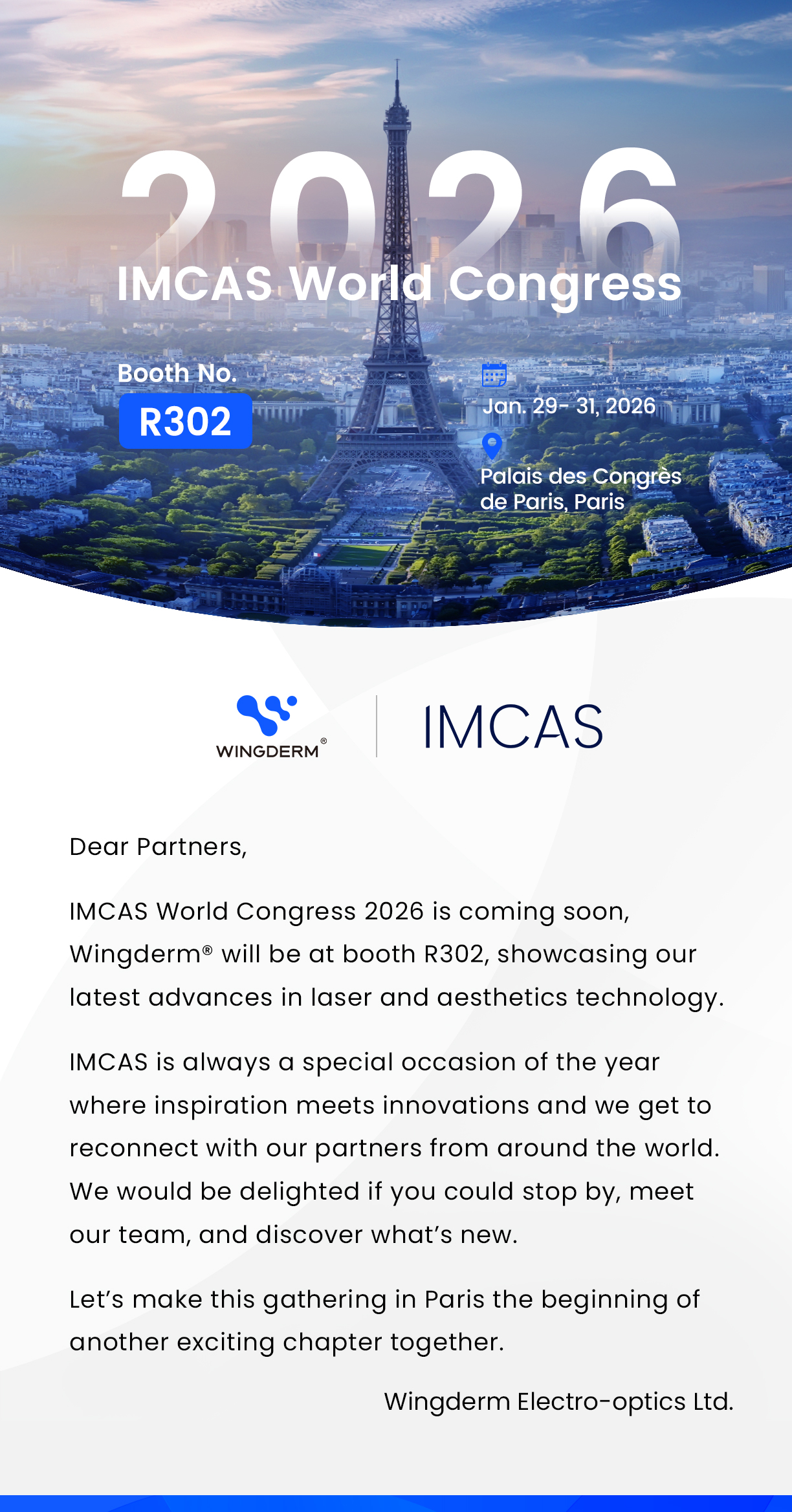 IMCAS World Congress 2026 - Wingderm Electro-Optics Ltd.